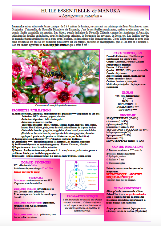 Fiche résumée Manuka, format pdf à imprimer vous même – Puressence Aroma