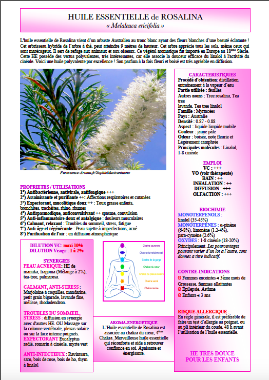Fiche résumée Rosalina, format pdf à imprimer vous même – Puressence Aroma
